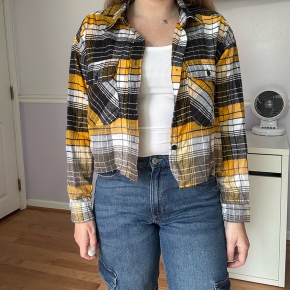 Tops | Yellow And Black Plaid Cropped Jacket | Poshmark